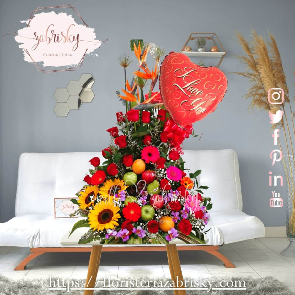 Amore - Rosas Rojas, Gerberas, Girasoles -Frutas